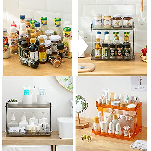 2-Tier Organizer Countertop, Clear Kitchen Spice Rack Cosmetic Organizer , Vanity Perfume Storage Tray, Counter Storage Shelf for Bathroom, Kitchen, Living Room, Bedroom, Dressing Table