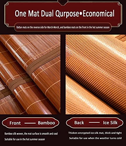 Carbonized Bamboo Summer Sleeping Mat Cooling Mattress Topper Pad,Breathable Smooth Home Double-Sided Folding Bamboo Bed Mat Ice Silk Mat Rug,for Single Double Bed School Family (W 53.2" * L 76.8")