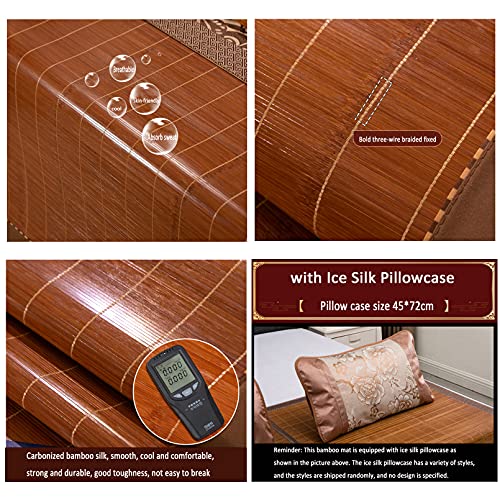 Carbonized Bamboo Summer Sleeping Mat Cooling Mattress Topper Pad,Breathable Smooth Home Double-Sided Folding Bamboo Bed Mat Ice Silk Mat Rug,for Single Double Bed School Family (W 53.2" * L 76.8")