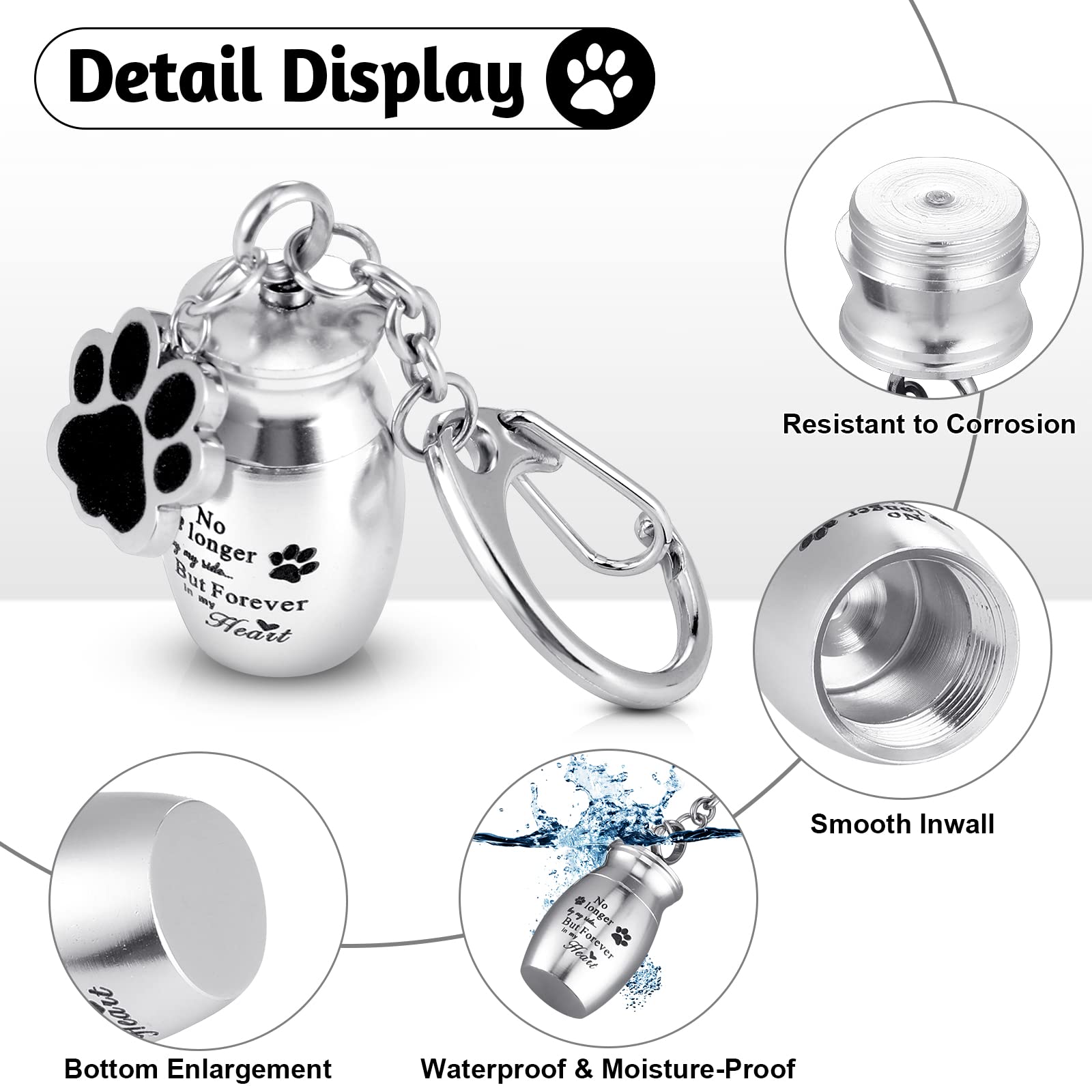 Tudomro Cylinder Cremation Dog Ashes Keepsake Urn Keychain Memorial Ashes Stainless Steel Pet Puppy Dog Paw Charm with Storage Bag(Silver)