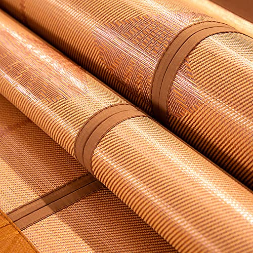Carbonized Bamboo Summer Sleeping Mat Cooling Mattress Topper Pad,Breathable Smooth Home Double-Sided Folding Bamboo Bed Mat Ice Silk Mat Rug,for Single Double Bed School Family (W 53.2" * L 76.8")