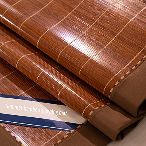 Carbonized Bamboo Summer Sleeping Mat Cooling Mattress Topper Pad,Breathable Smooth Home Double-Sided Folding Bamboo Bed Mat Ice Silk Mat Rug,for Single Double Bed School Family (W 53.2" * L 76.8")