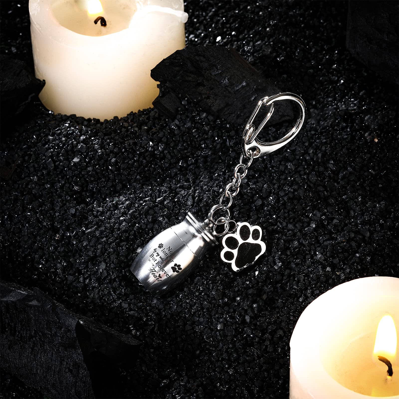 Tudomro Cylinder Cremation Dog Ashes Keepsake Urn Keychain Memorial Ashes Stainless Steel Pet Puppy Dog Paw Charm with Storage Bag(Silver)