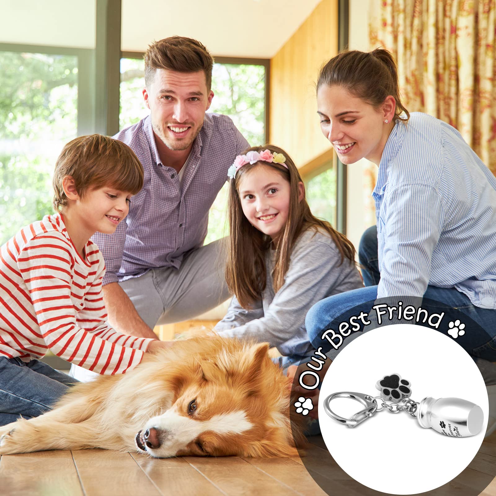Tudomro Cylinder Cremation Dog Ashes Keepsake Urn Keychain Memorial Ashes Stainless Steel Pet Puppy Dog Paw Charm with Storage Bag(Silver)