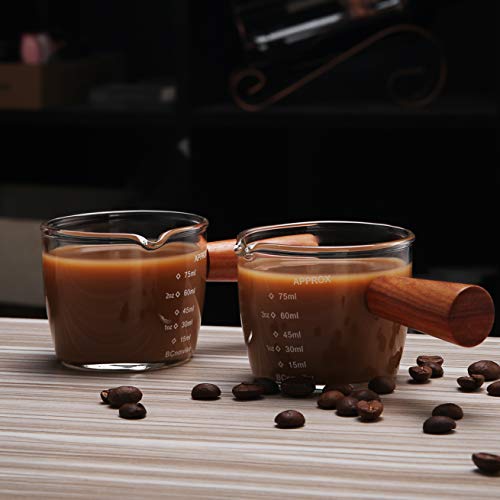 BCnmviku 1 Pack Espresso Shot Glass 75ML Triple Pitcher Barista Single Spouts With Wood Handle