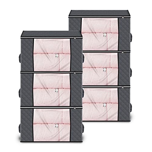 WISTOLL Large Storage Bag, Collapsible Storage Bag for organizing Bedroom Storage containers, Thick Fabric with Reinforced Handles for Quilts, Blankets, Bedding, Clothing,6P