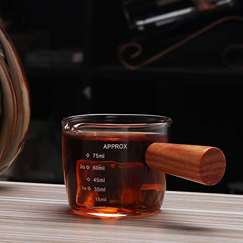 BCnmviku 1 Pack Espresso Shot Glass 75ML Triple Pitcher Barista Single Spouts With Wood Handle