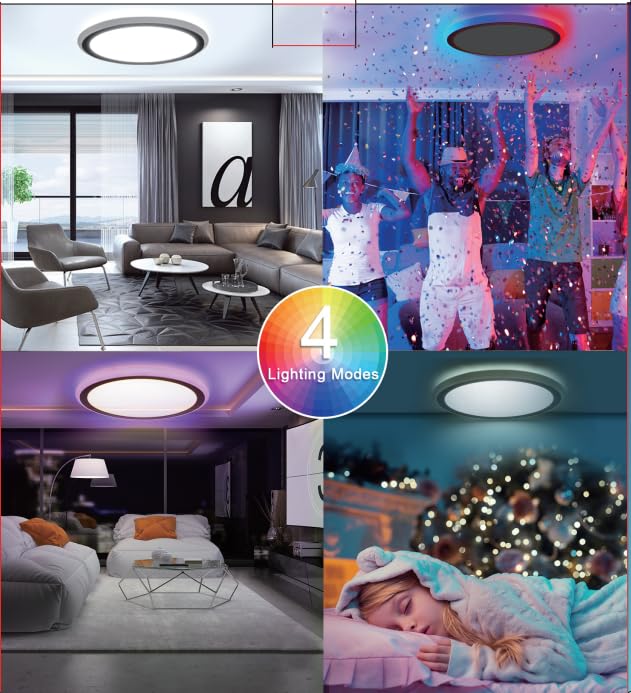 Marfete Flush Mount LED Ceiling Light Dimmable with Remote Control, 13Inch 30W RGB Sidelight Close to Ceiling Light Fixture 3000-6500K, Modern Ultra-Thin Round Ceiling Lamp for Bedroom Kids Room