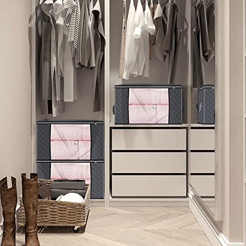 WISTOLL Large Storage Bag, Collapsible Storage Bag for organizing Bedroom Storage containers, Thick Fabric with Reinforced Handles for Quilts, Blankets, Bedding, Clothing,6P