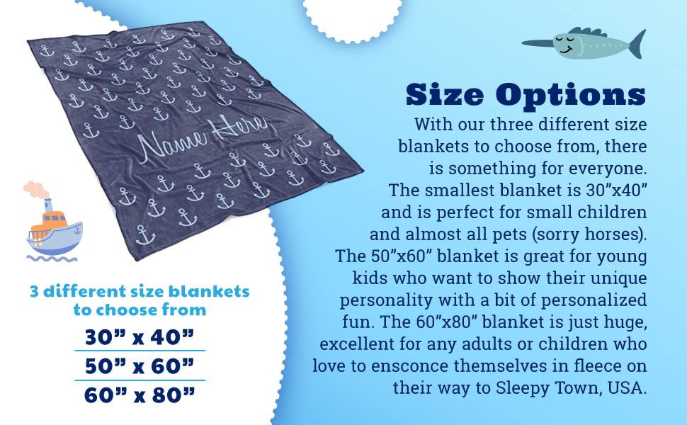 Personalized Fleece Blanket - Custom Throw Blankets for Adults Men Women Kids - Nautical Theme Navy Blue Anchor (Adult 60"x80")