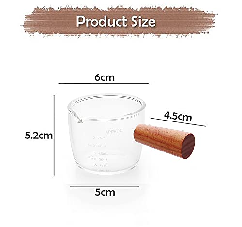 BCnmviku 1 Pack Espresso Shot Glass 75ML Triple Pitcher Barista Single Spouts With Wood Handle