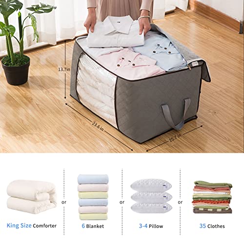 WISTOLL Large Storage Bag, Collapsible Storage Bag for organizing Bedroom Storage containers, Thick Fabric with Reinforced Handles for Quilts, Blankets, Bedding, Clothing,6P