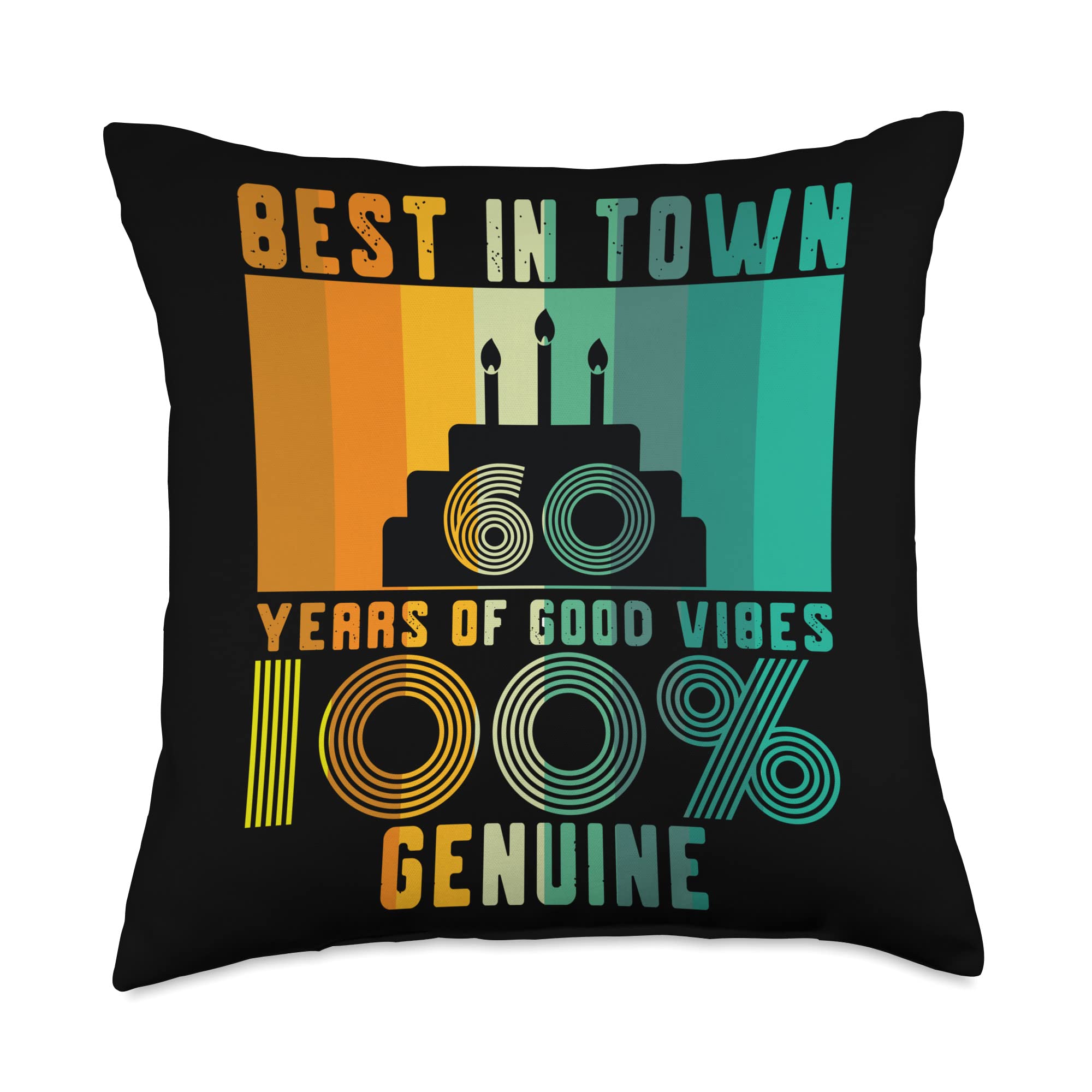 Vintage 60th Birthday Gift & Decorations Vintage Apparel-Womens Mens 60th Birthday Throw Pillow, 18x18, Multicolor