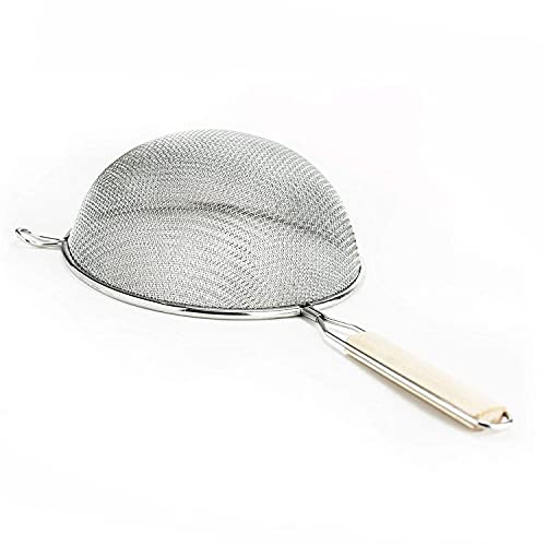 Huji Stainless Steel Fine 8" Double Mesh Food Strainer Colander Sieve Sifter with Wooden Handle for Kitchen Rice Pasta Noodles (1 Pack, 8")