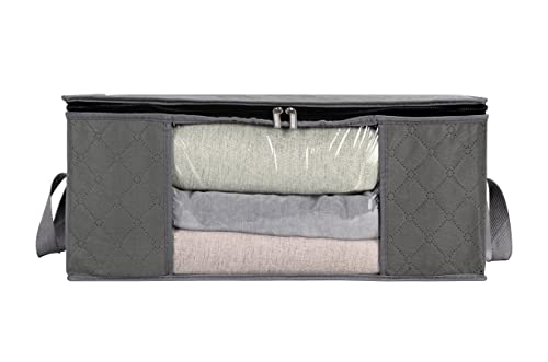 MANZOO Storage Bag Organizer Clothes Containers with Reinforced Handle for Comforters, Blankets, Bedding, Foldable Sturdy Zipper, Clear Window, 3 PC Pack,Grey, 3PC (MZ-3P-30)