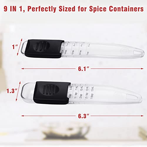 Professional Adjustable Measuring Spoons Set of 2 #2258, Fits in Spice Jars, Teaspoon Measuring Spoons 9 in 1 for Dry and Liquid, BPA- free & Dishwasher Safe