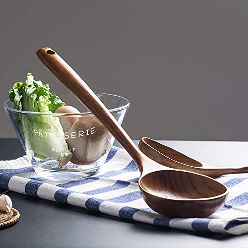 2 Pcs Wooden Spoon Ladle for Cooking Spoons-14 inch Long Kitchen Cooking Spoon & 11 inch Best Wood Spoons Large Deep Serving Spoons Soup Ladles Set