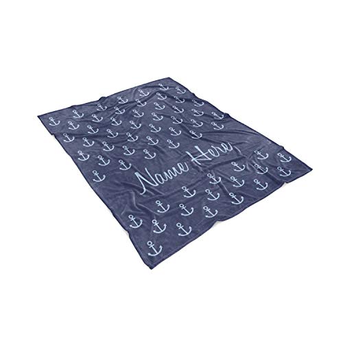 Personalized Fleece Blanket - Custom Throw Blankets for Adults Men Women Kids - Nautical Theme Navy Blue Anchor (Adult 60"x80")