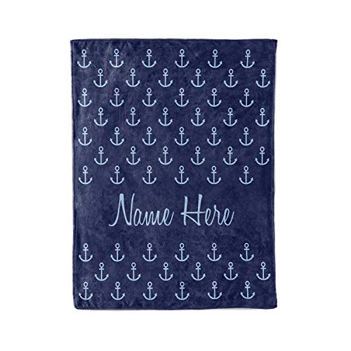 Personalized Fleece Blanket - Custom Throw Blankets for Adults Men Women Kids - Nautical Theme Navy Blue Anchor (Adult 60"x80")