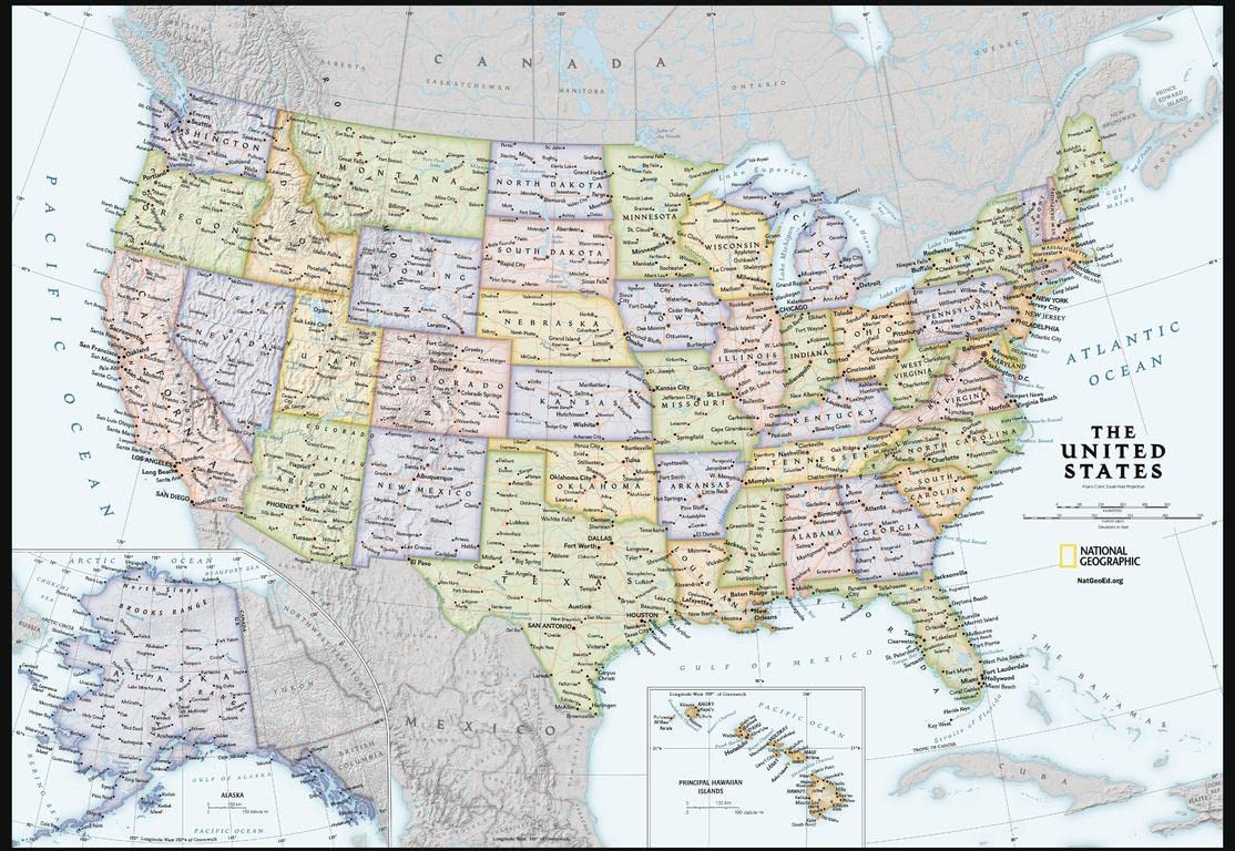 National Geographic Maps: United States Contemporary Wall Map - Compact - 23.25 x 16 in - Rolled Canvas