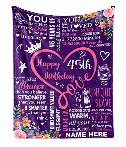 PREZZY Happy 45th Birthday Throw Blanket Personalized Gifts for Women Mom Grandma Vintage 1978 45 Years of Being Fabulous Blankets Decorations for Bedroom Mother's Day Bday Fleece Sherpa Blanket