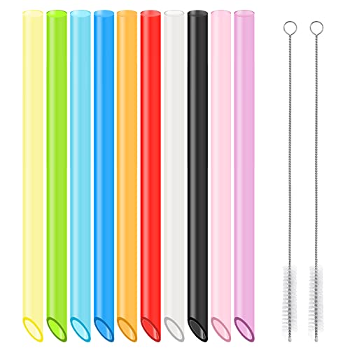10Pcs Extra Wide Reusable Boba Straws & Smoothie Straws,with 2 Brushe 10 Colors BPA FREE Food-Grade Jumbo Straws for Smoothies,Bubble Tea(Tapioca,Boba Pearls),Milkshake