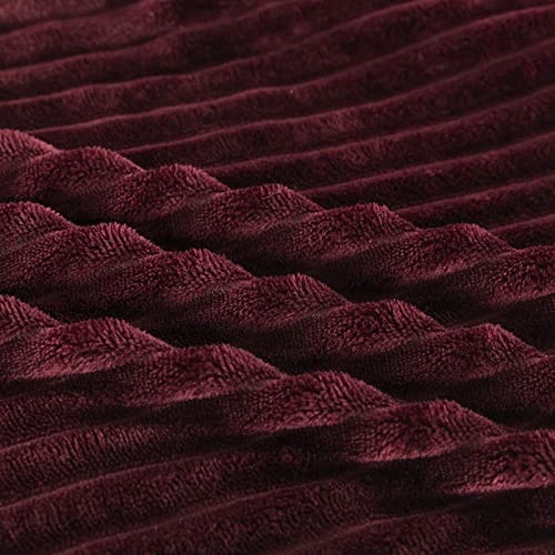 DaysU Striped Fleece Blanket, Soft Cozy Reversible Flannel Sherpa Throw Blanket for Couch, Thick Warm Fluffy Fuzzy Plush Large Queen Size Blanket for Bed, 1 Pack, 86" x 94", Wine
