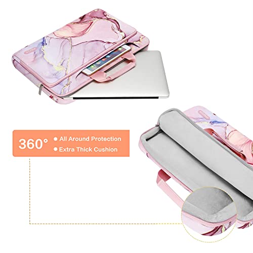 MOSISO 360 Protective Laptop Shoulder Bag Compatible with 17-17.3 inch Dell XPS/HP Pavilion/Ideapad/Acer/Alienware/HP Omen,Polyester Sleeve with Belt Marble MO-MBH216