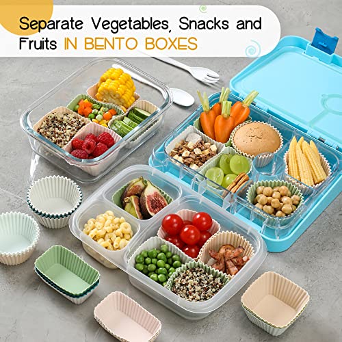 48 Pack Silicone Cupcake Liners, 3 Shapes of Standard Round & Square & Rectangle - Reusable Non-Stick Muffin Cups for Baking, Multicolor Bento Lunch Box Dividers - Non-Toxic, BPA Free, Dishwasher Safe
