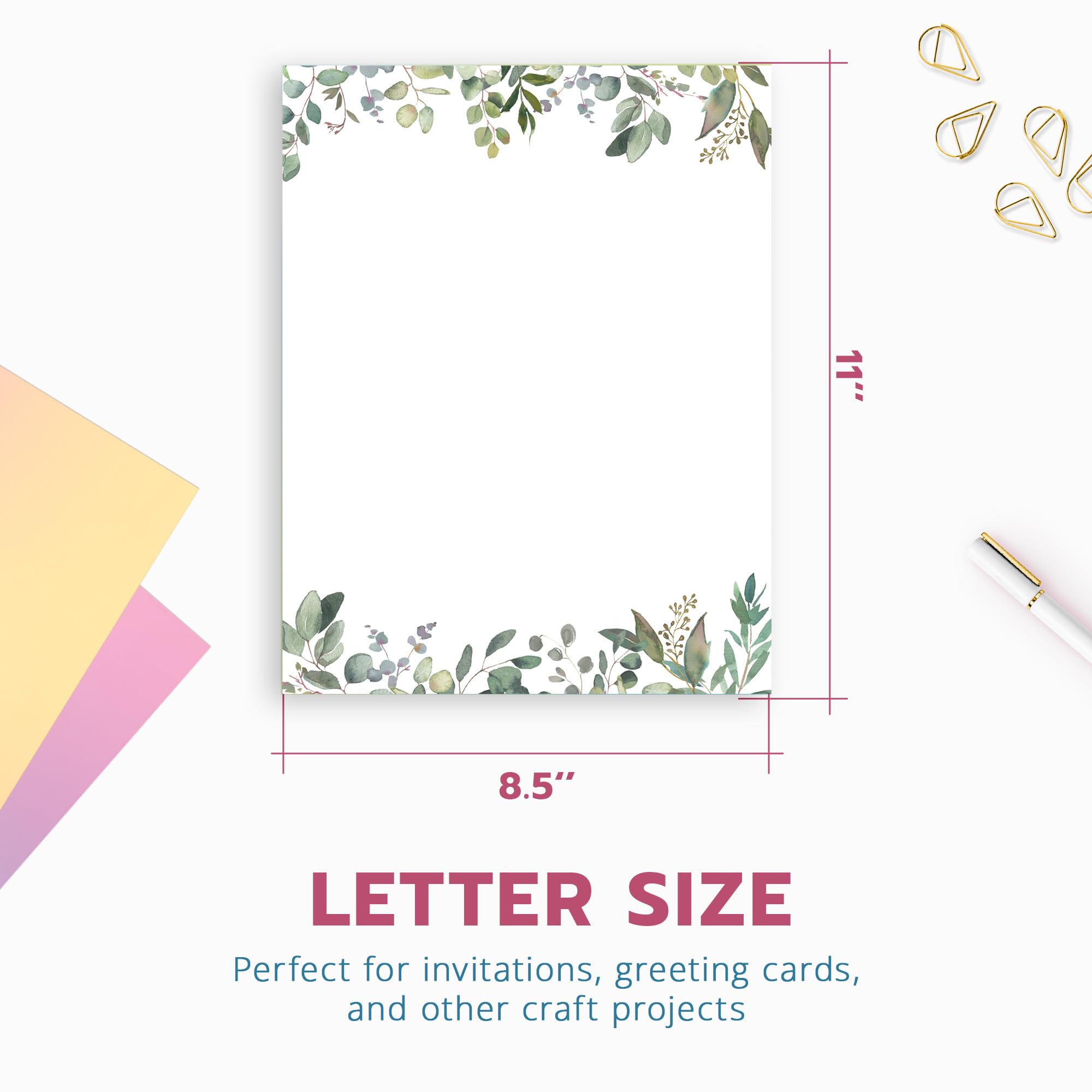 Leaf Border Stationery Writing Paper 100 Sheets, Greenery Letterhead Paper 8.5 x 11 Inches, Elegant Writing Paper, Pretty Stationary Paper, Decorative Printer Paper