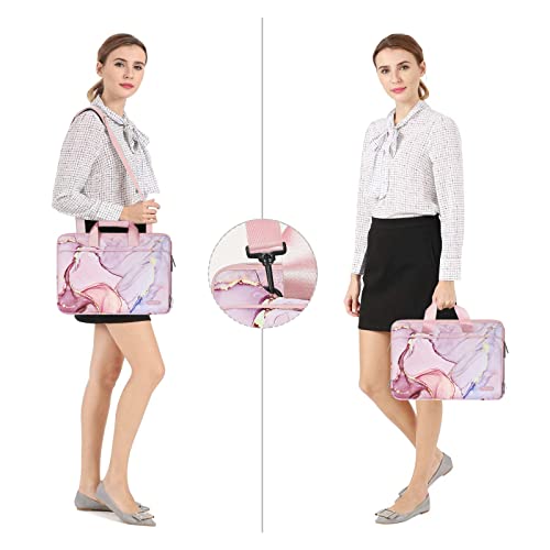 MOSISO 360 Protective Laptop Shoulder Bag Compatible with 17-17.3 inch Dell XPS/HP Pavilion/Ideapad/Acer/Alienware/HP Omen,Polyester Sleeve with Belt Marble MO-MBH216