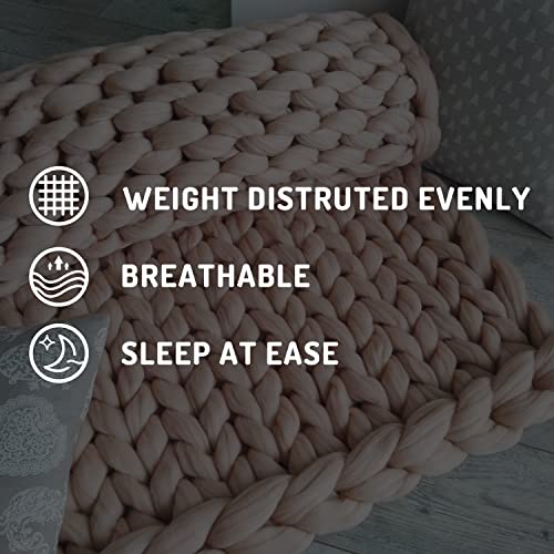 Shalenine Chunky Knit Blanket Throw Merino Wool Blend Handmade Decor Giant Yarn Large Cable Knitted Blanket,Khaki,40''x40''
