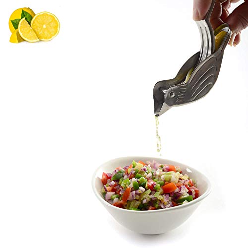 Genting stainless steel manual lemon juicer and lime squeezer, silver (2 pieces)Bird shape lemon juicer