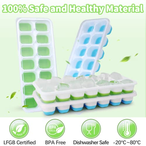 Silicone Ice Cube Tray, 4 Pack Easy-Release & Flexible 14-Ice Cube Trays with Spill-Resistant Removable Lid, Stackable Ice Trays with Covers for Freezer, Cocktail