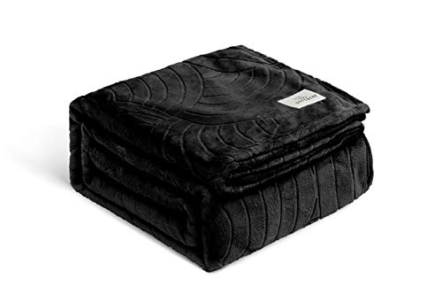 SOFTBEAR Black Throw Blanket Flannel Fleece Semi-Circular Pattern, Soft, Fluffy, Plush and Warm Blanket for Bed, Couch, Sofa, Camping