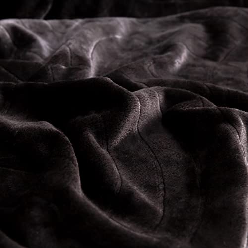 SOFTBEAR Black Throw Blanket Flannel Fleece Semi-Circular Pattern, Soft, Fluffy, Plush and Warm Blanket for Bed, Couch, Sofa, Camping