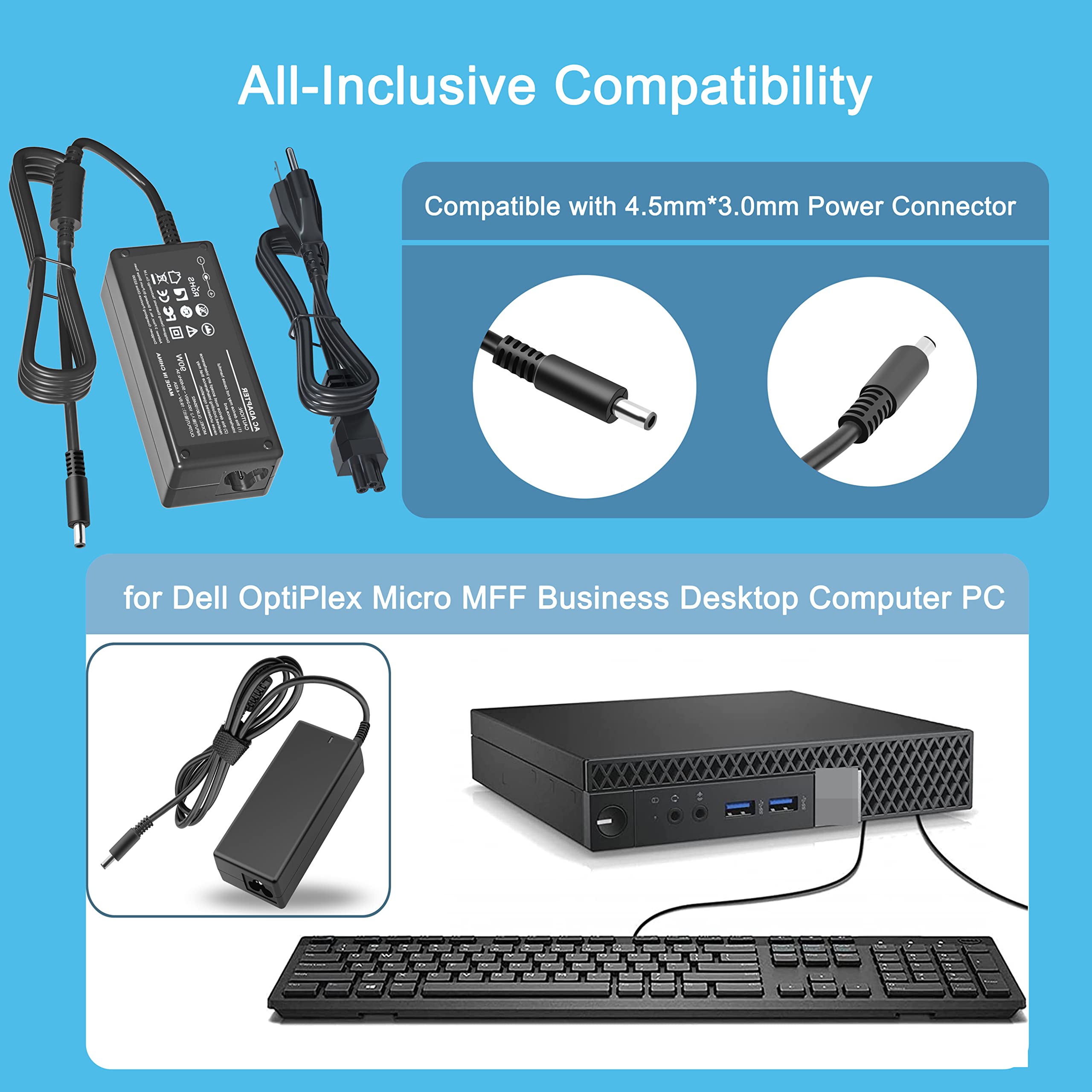 Ibatts 90W Ac Adapter Charger for Dell OptiPlex Micro 9020 7050 7010 7040 7080 7060 7070 5050 5070 5090 5080 5060 3080 3050 3040 3070 3090 3046 MFF Business Desktop Computer PC;7700 Power Cord Supply