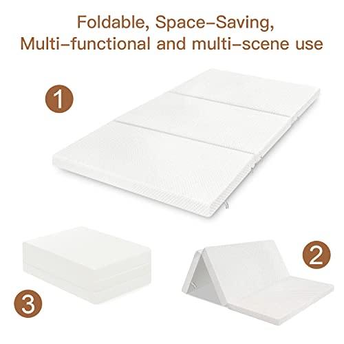 CHUVIAN Folding Mattress, Tri-fold Memory Foam Mattress Topper with Washable Cover, Foldable Mattress Topper for Camping, Guest - CertiPUR-US Certified - Twin Size, 39" x 75"