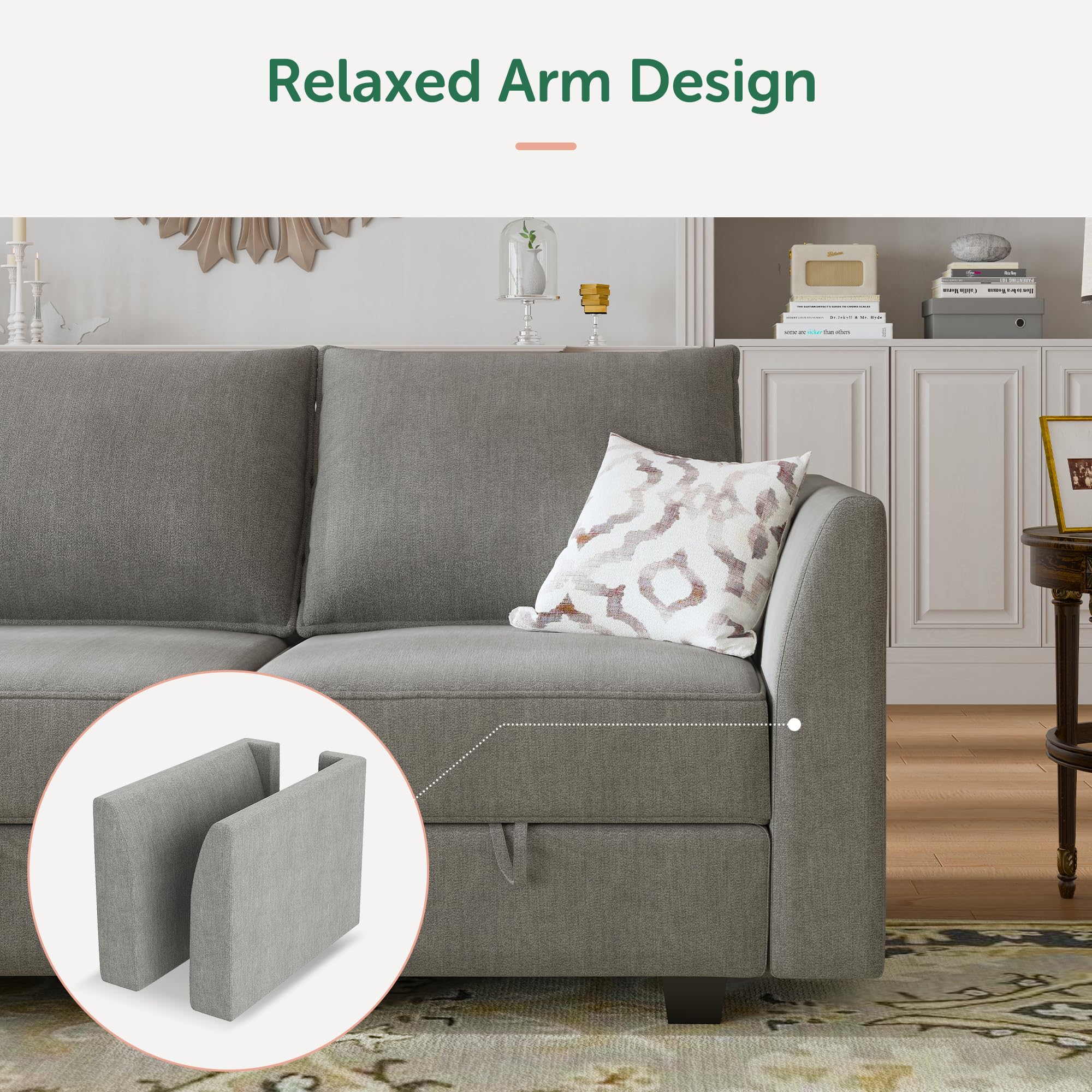 HONBAY Modular Sectional Sleeper Sofa with Storage 6 Piece Modular Sectional Couch Reversible Sleeper Sectional Couch for Living Room, Grey