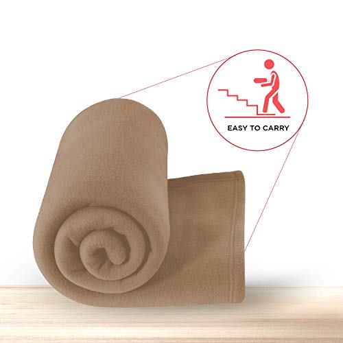 JMR Fleece Throw Blankets for Bed, Couch, or Sofa - Ultra-Soft and Warm Microfiber Plush Blanket for Home and Outdoor Use (Beige, 108X90)