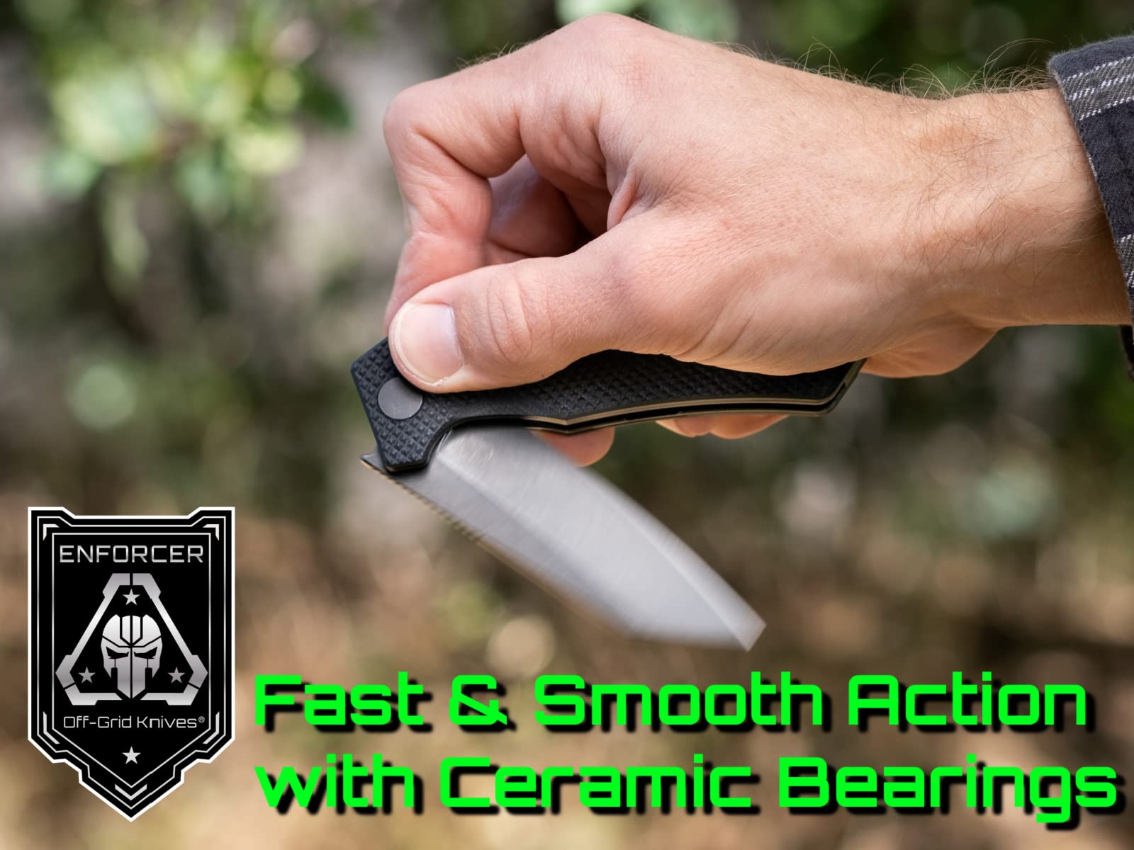 Off-Grid Knives - Enforcer EDC Folding Knife with 154CM Blade Steel, Grippy G10 Scales, Deep Pocket Carry Left or Right Hand (Blackout 154CM)
