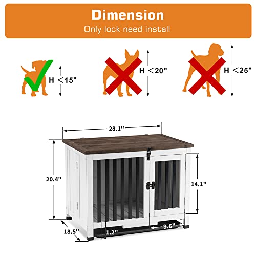MCombo Wooden Dog Crate Furniture, Portable Foldable Dog Kennel End Table, Solid Wood Indoor Cage with Tray (Small, White and Brown)