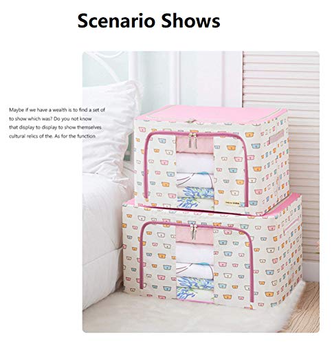 66L Foldable Storage Box, Large Capacity Cothing Storage Box with Steel Frame Support, Quilt Storage Bag, Stackable Container Clothing Storage Box with Transparent Window and Carry Handles