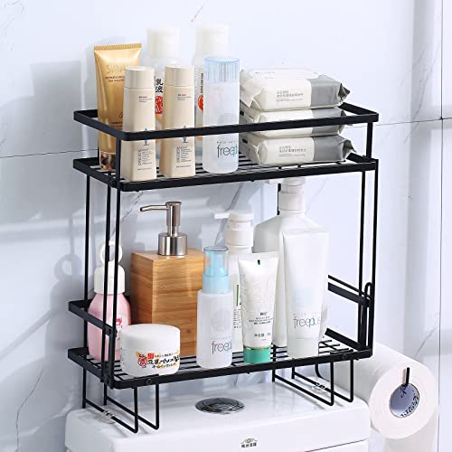 WORTHBUY Bathroom Over Toilet Storage Shelf, Bathroom Organizer, Above Storage Cabinet Restroom Paper Holder, No Drilling Space Saver with Wall Mounting Design (Black)
