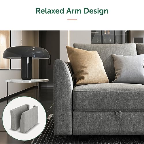 HONBAY Modern Fabric Corner Sectional Sofa Modular Sectional Couch with Ottoman U Shape Sofa 7 Seater Couch with Storage for Living Room, Grey