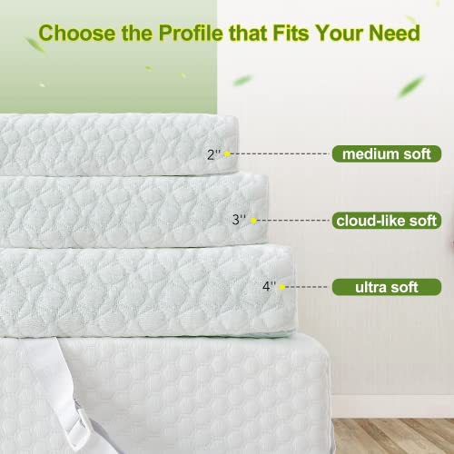Cal King Mattress Topper, Assile 3 Inch Green Tea Memory Foam Mattress Topper with Zippered Bamboo Cover, Cloud-Like Soft