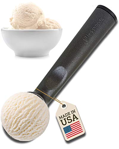 HAPPYWARE CO. Ultra Premium Ice Cream Scoop - Heat Conductive One-Piece Solid Aluminum, Dishwasher Safe, Black
