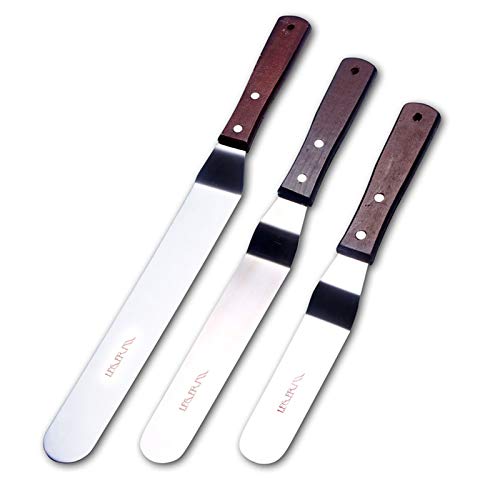 Cake Decorating Angled Icing Spatula Set of 6 8 & 10 Inch Wooden Handle Stainless Steel Offset Frosting Spatulas