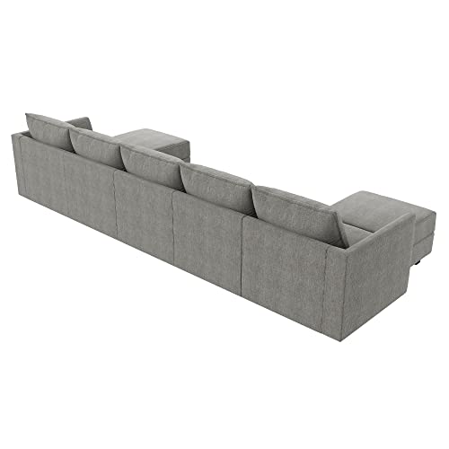 HONBAY Modern Fabric Corner Sectional Sofa Modular Sectional Couch with Ottoman U Shape Sofa 7 Seater Couch with Storage for Living Room, Grey