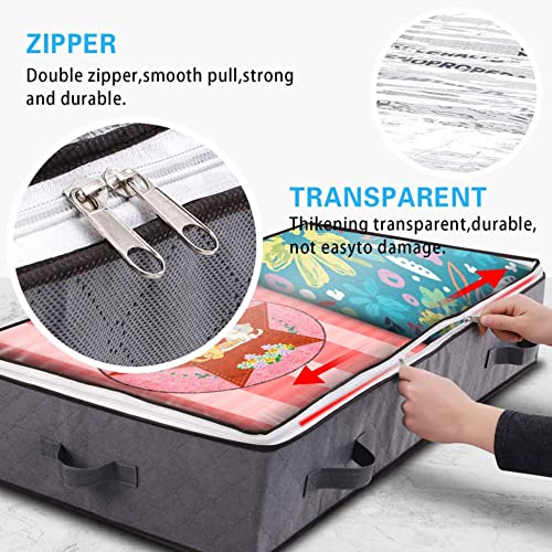 Under Bed Storage Bag, Under Bed Storage Containers with Reinforced Handles, Underbed Storage with Transparent Window for Easy Identification, Set of 2 Storage Bag Organizer for Clothes, Blankets and Shoes, Gray